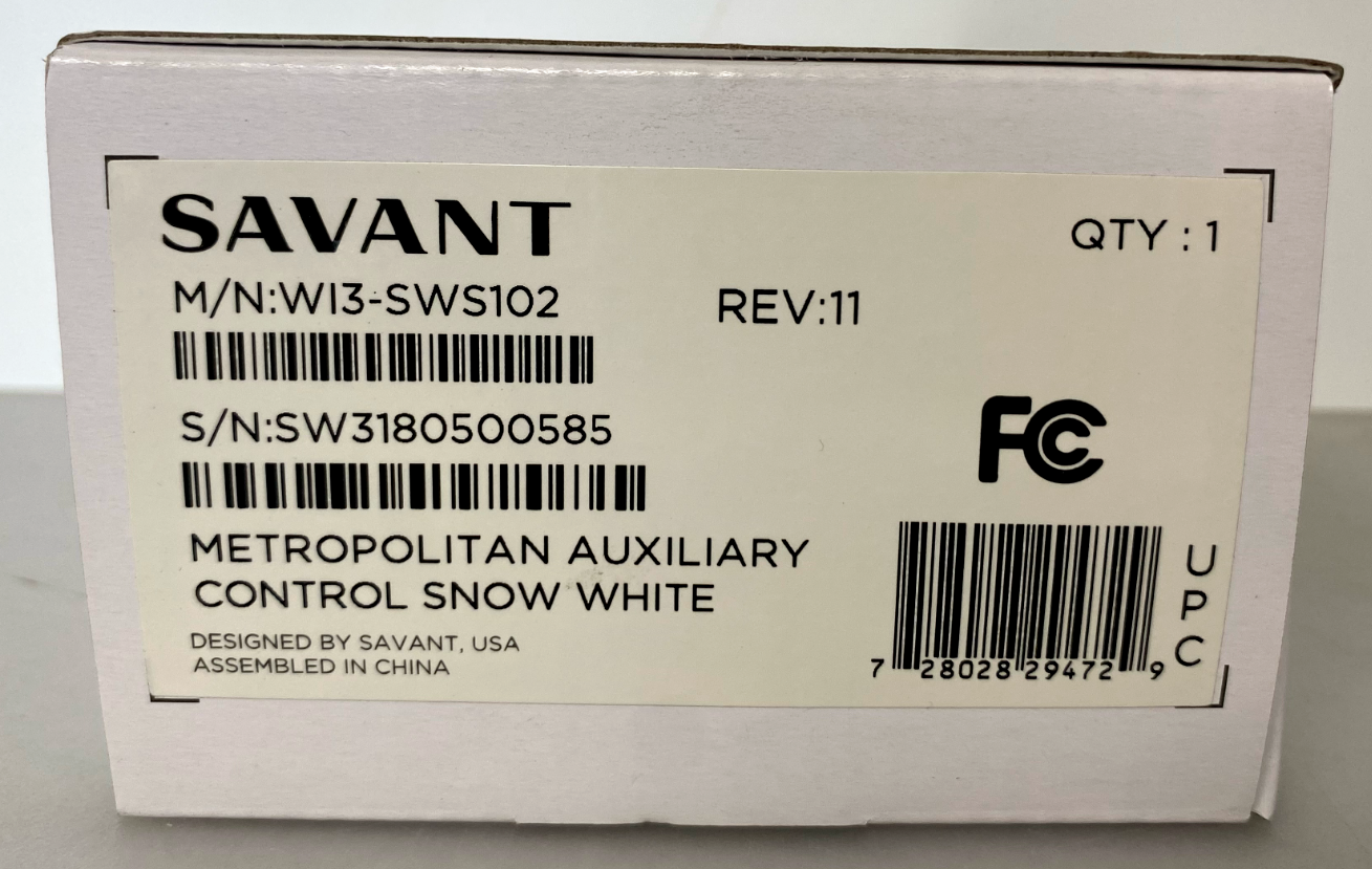 Savant WI3-SWS102 Metropolitan Auxiliary Control / Snow White (REV: 11 – LPAV