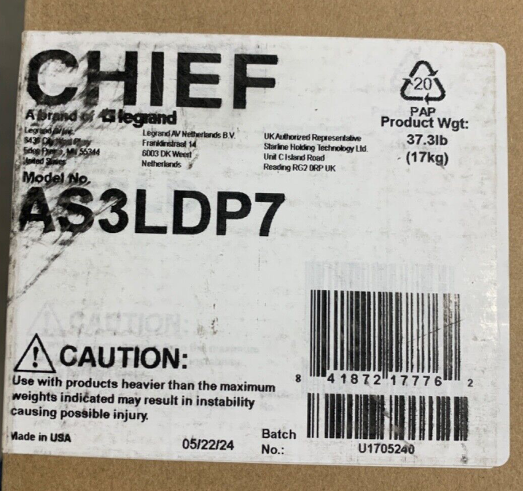 Chief AS3LDP7 Tempo Flat Panel Wall Mount System wi/PDU Bundle for 49 ...