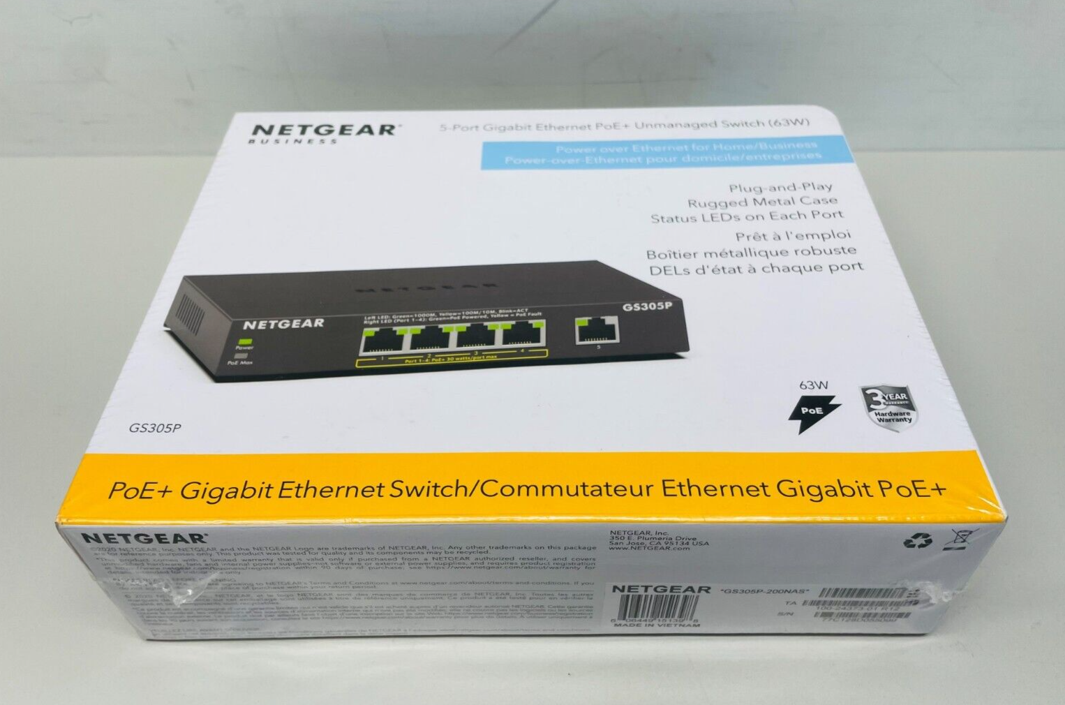 Netgear Business 5-Port Gigabit Ethernet PoE+ Unmanaged Switch GS305P ...