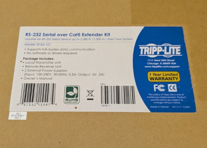 Tripp Lite B165-101, RS-232 Serial Over Cat5 Extender Kit – LPAV