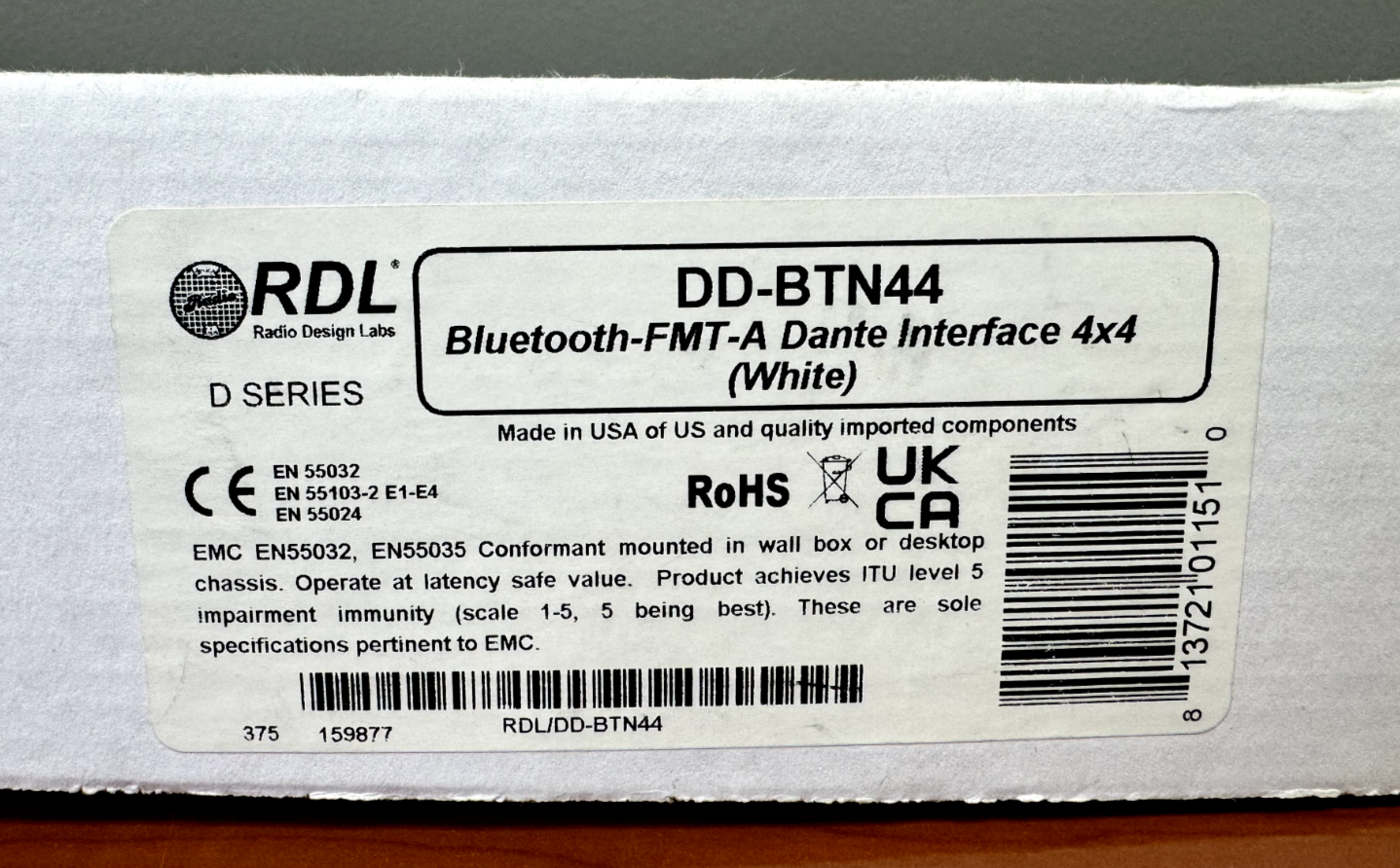 RDL DD-BTN44 Wall-Mounted Bi-Directional Line-Level Bluetooth Dante In ...