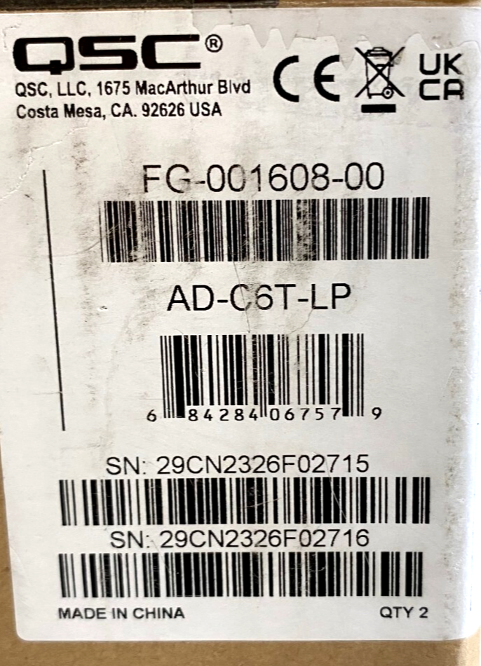 QSC AD-C6T-LP Low Profile Ceiling Loudspeaker (P/N: FG-001608-00) – LPAV