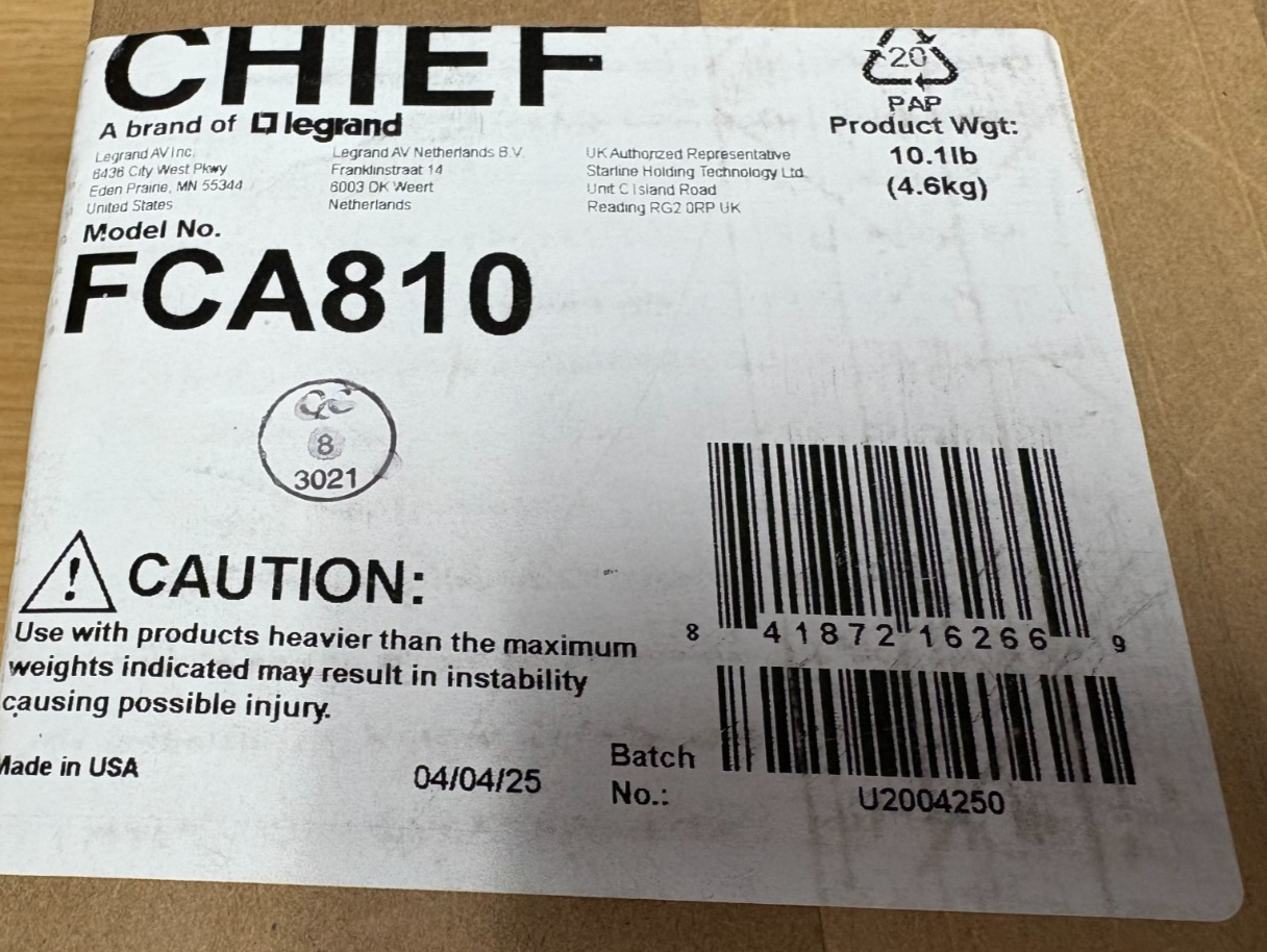 Chief FCA810 Fusion 8" Above/Below Shelf for XL Displays – LPAV
