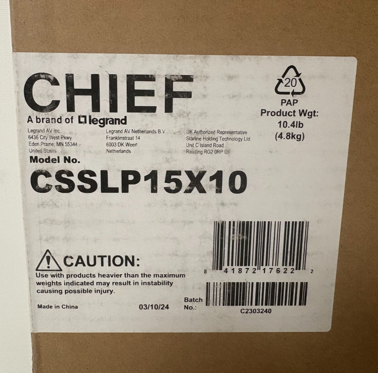 Chief CSSLP15X10 Proximity Component Storage Slide-Lock Panel – LPAV