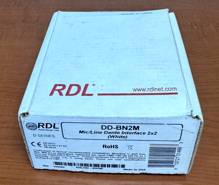 RDL DD-BN2M 2x2 Wall-Mounted Bi-Directional Mic/Line Dante Interface W ...