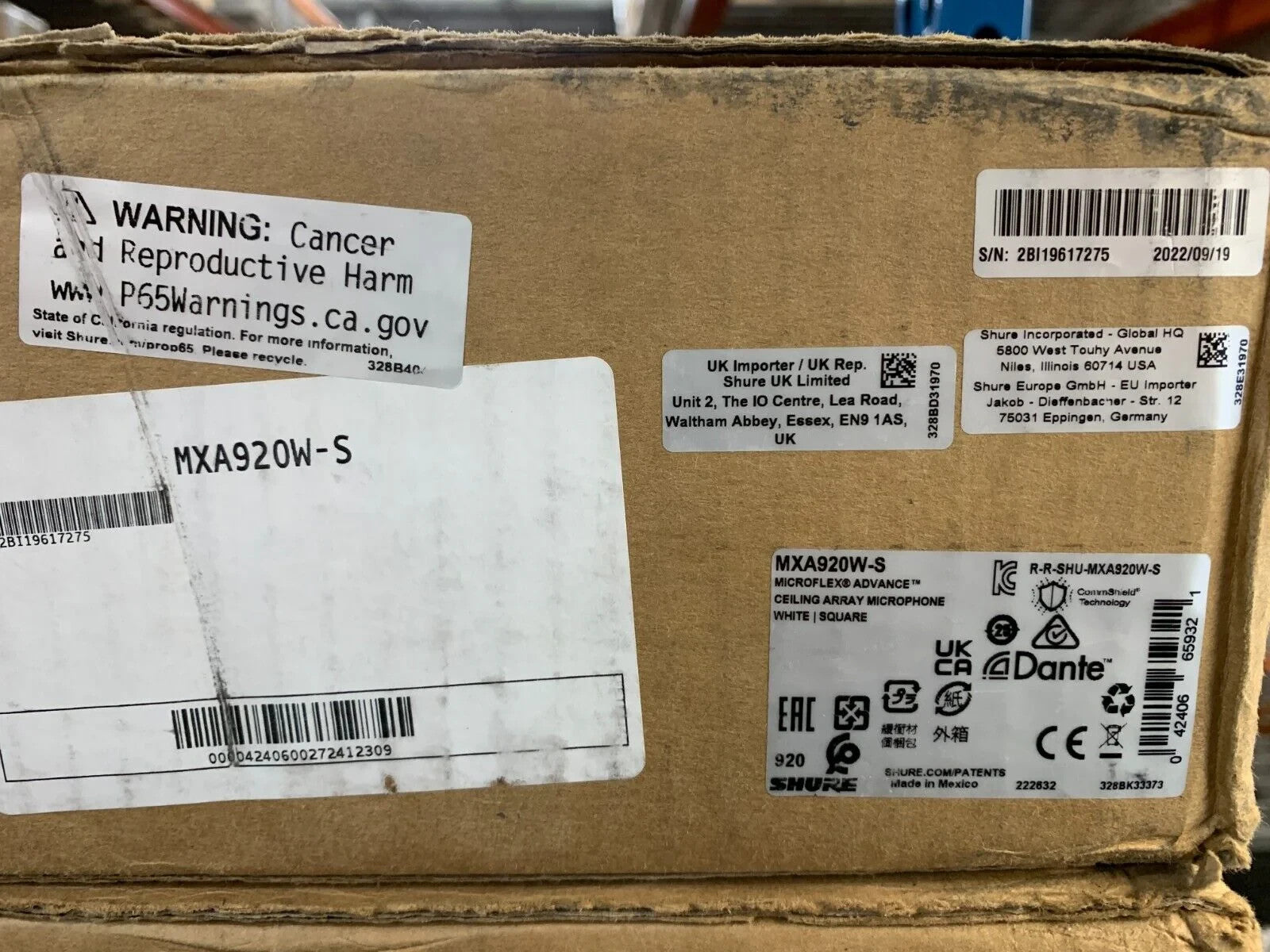 Shure MXA920-S Microflex Advance Square 60cm Ceiling Microphone Array ...