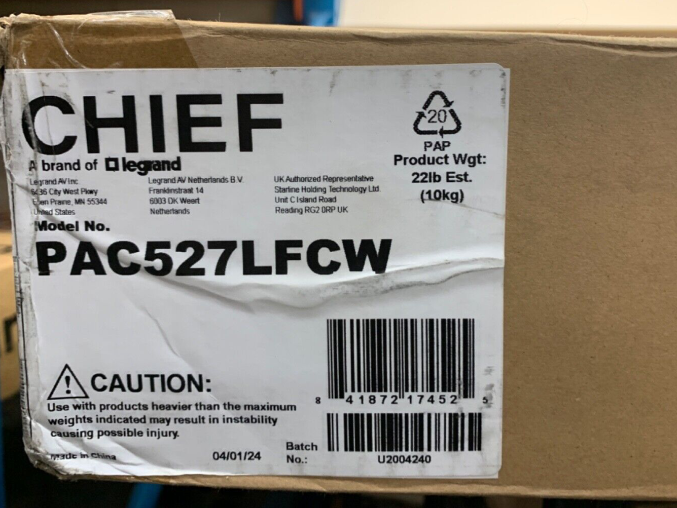 Chief PAC527LFCW XL In-Wall Storage Box w/ Flange, Lever Lock, & Cover ...