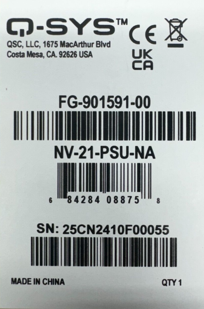 QSC NV-21-PSU-NA Q-SYS External Power Supply for NV-21-HU – LPAV