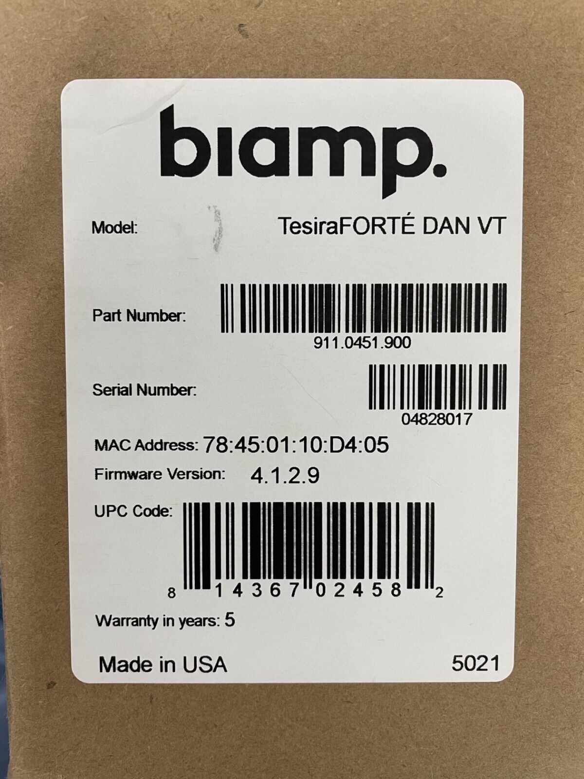 Biamp TesiraFORTE DAN VT Digital Audio Server Fixed I/O DSP Signal Pro ...